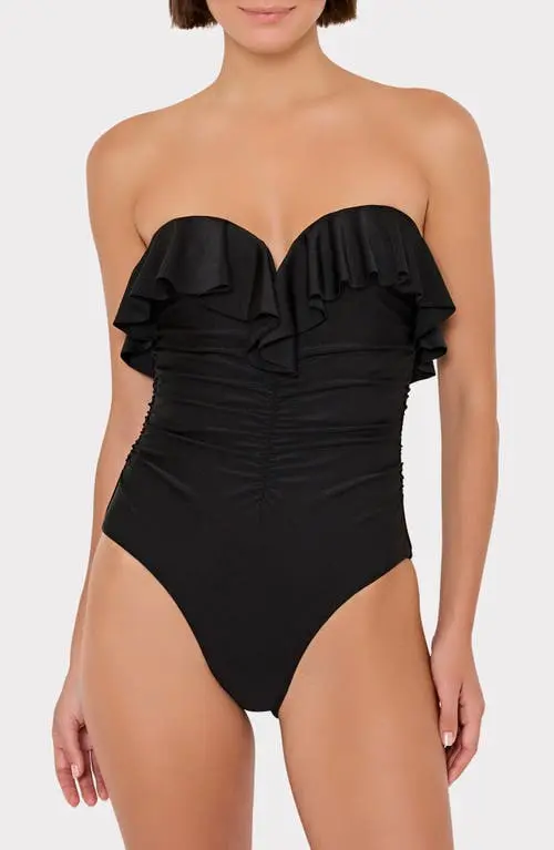 MILLY Strapless Ruffle One-piece Swimsuit - Black