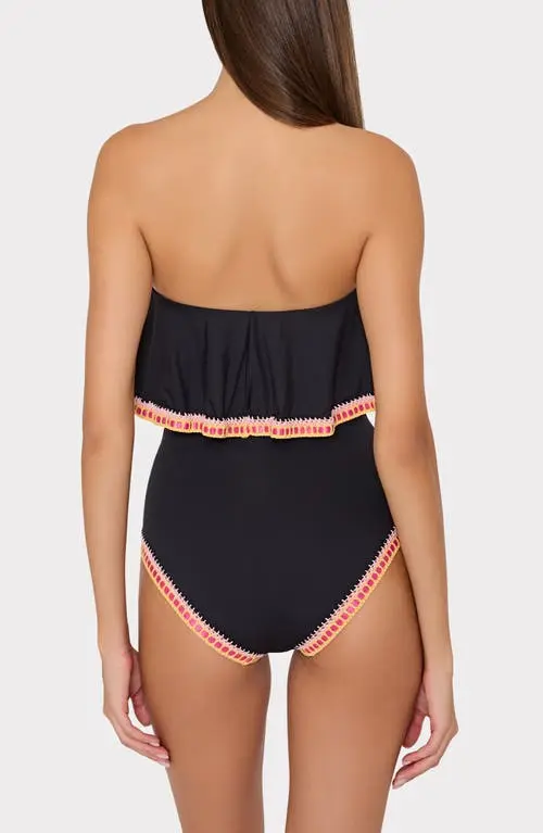 MILLY Strapless Crochet Ruffle One-piece Swimsuit