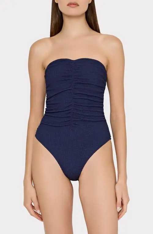 MILLY Textured Ruched One-piece Swimsuit - Navy
