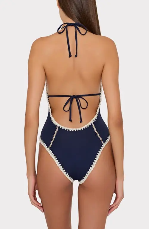 MILLY Cutout Crochet Trim One-piece Swimsuit