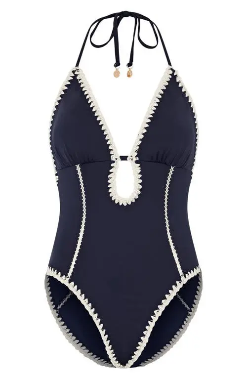 MILLY Cutout Crochet Trim One-piece Swimsuit