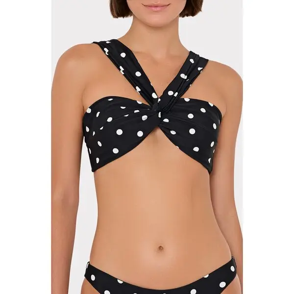 MILLY Olivia Polka Dot Twist Front Bikini Top - Black/white