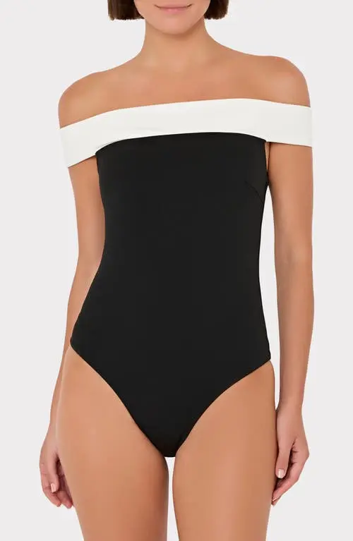MILLY Off-the-shoulder One-piece Swimsuit - Black/white