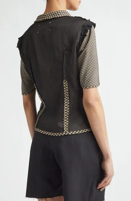 MAISON MARGIELA Jacquard Silk Organza Mixed Media Button-up Shirt - Beige/black
