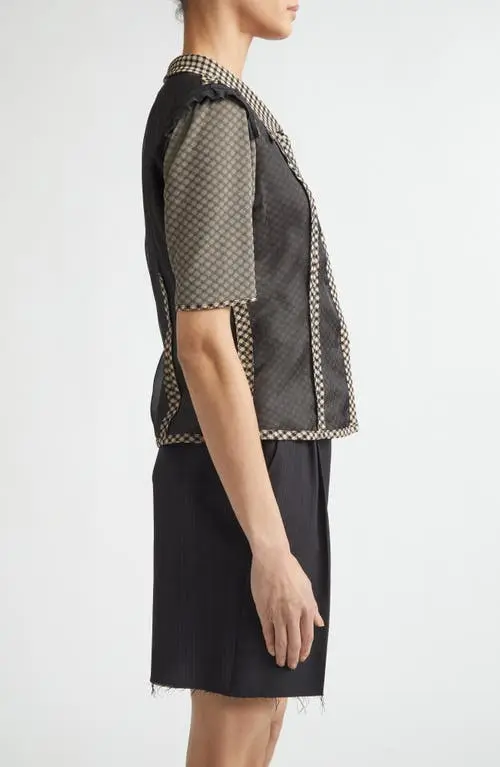MAISON MARGIELA Jacquard Silk Organza Mixed Media Button-up Shirt - Beige/black