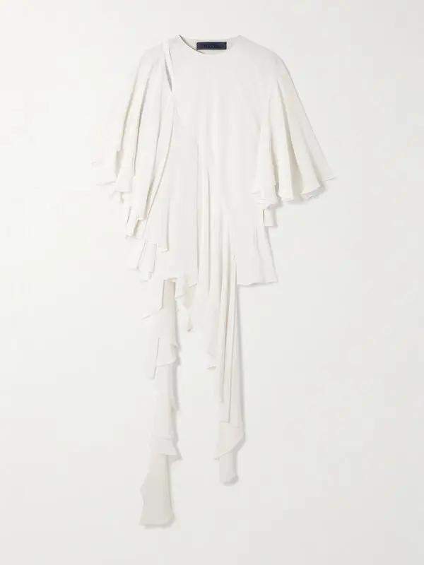 Sharon Wauchob Thea Asymmetric Ruffled Silk Top - Neutrals