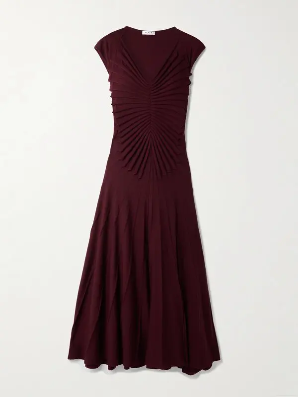 Alaïa Pleated Wool Midi Dress