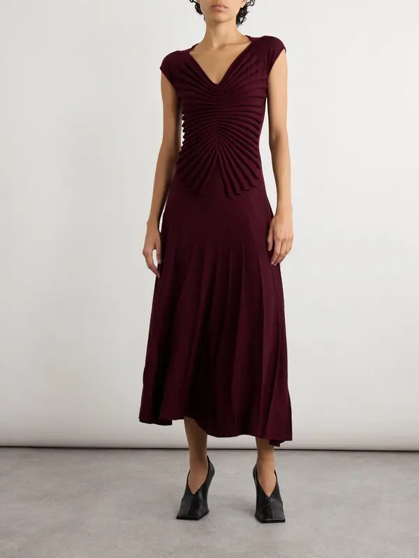 Alaïa Pleated Wool Midi Dress