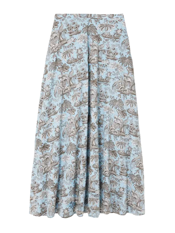 Staud Axel Printed Cotton-blend Midi Skirt - Blue