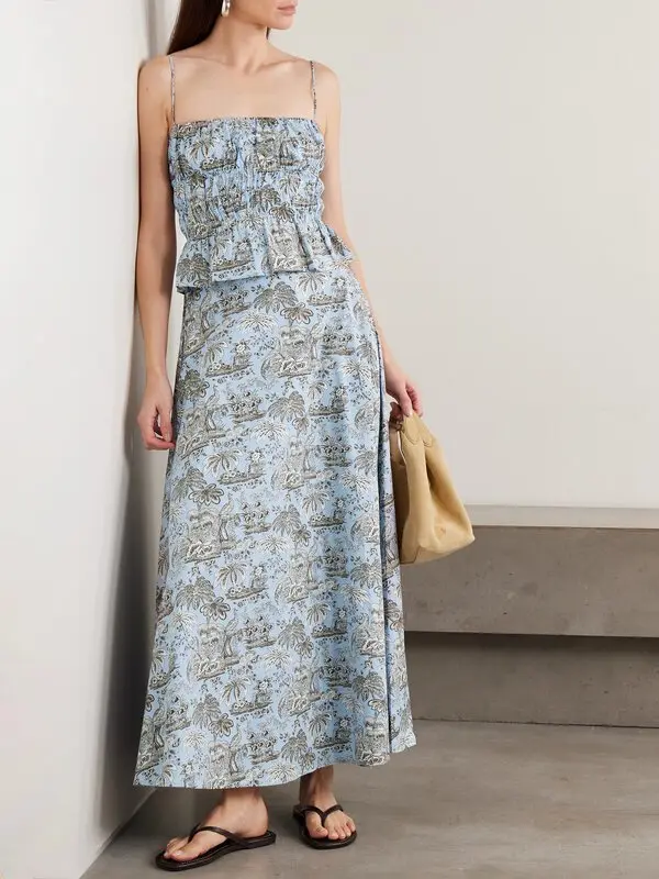 Staud Axel Printed Cotton-blend Midi Skirt