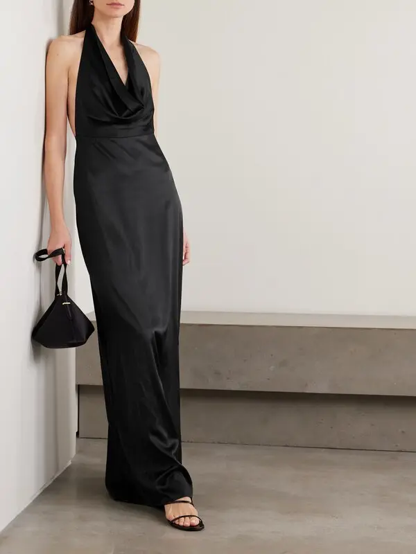 Eterne Carla Draped Halterneck Maxi Dress - Black