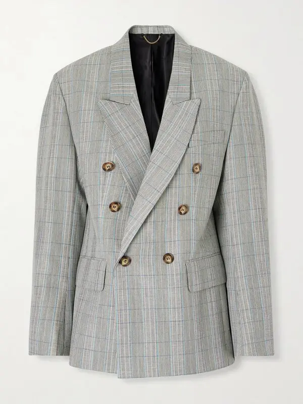 Victoria Beckham Checked Wool Double-breasted Blazer