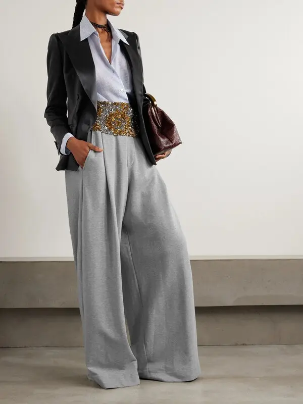 Dries Van Noten Pleated Wide-leg Cotton-jersey Track Pants