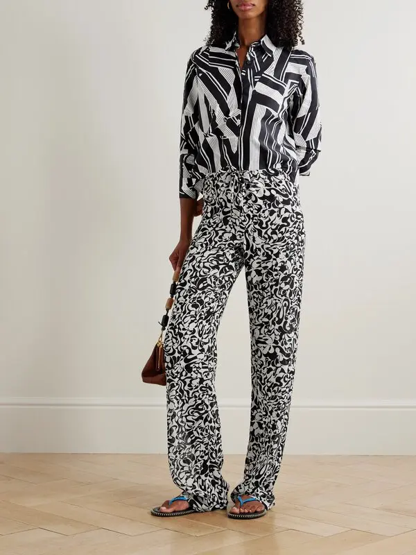Dries Van Noten Printed Chiffon Straight-leg Pants