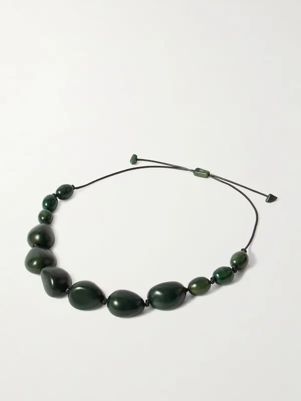 HUNTING SEASON Statement Tagua And Leather Necklace - Green