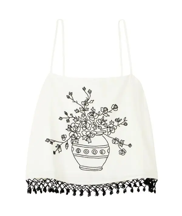 BODE Rosebloom Cropped Beaded Top - White