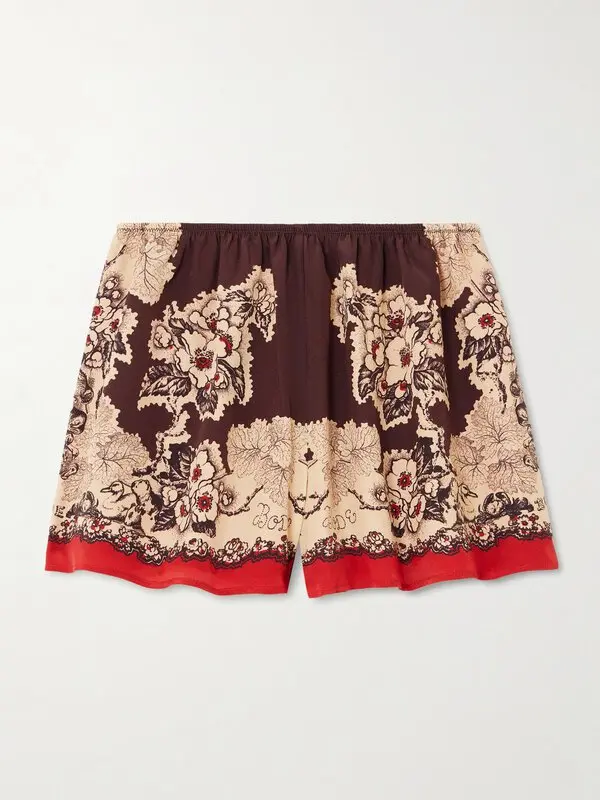 BODE Storybook Tap Printed Silk Shorts - Red