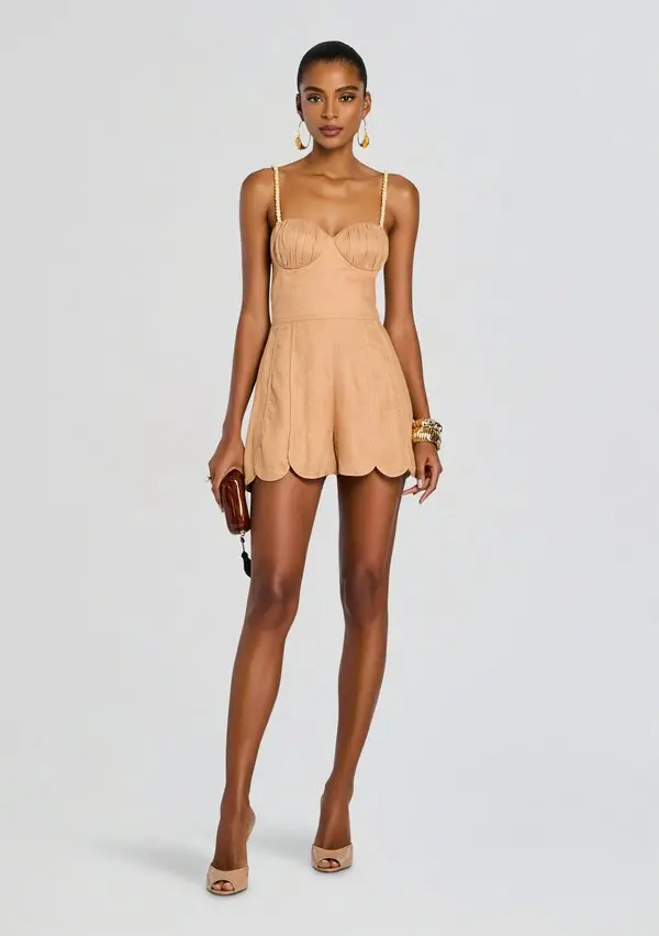 Azulu Linen Romper - Almond