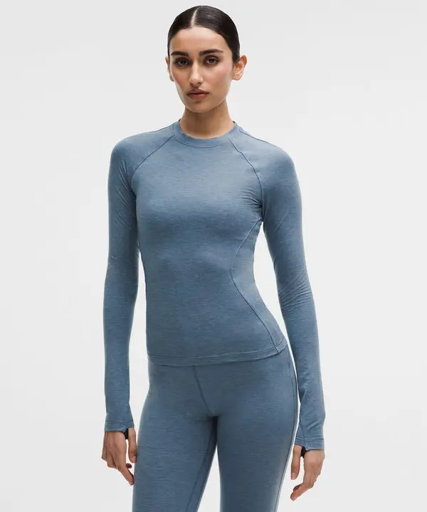 Lululemon Merino Wool-blend Crewneck Base Layer - Steel Blue/true Navy