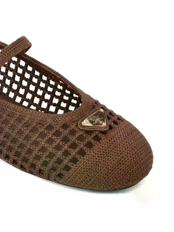 Prada Openwork Strap Ballerinas - Brown