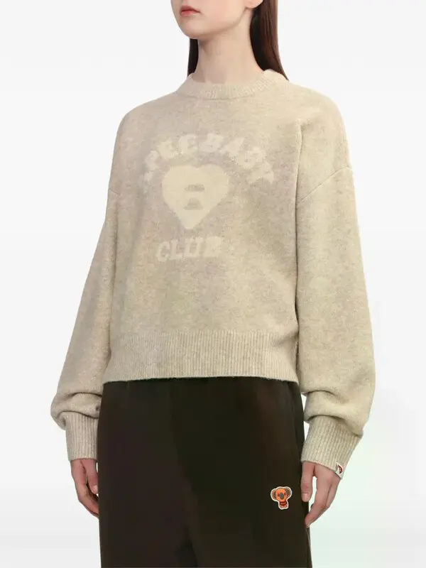 A BATHING APE Crew Neck Logo Knit Sweater - Neutrals