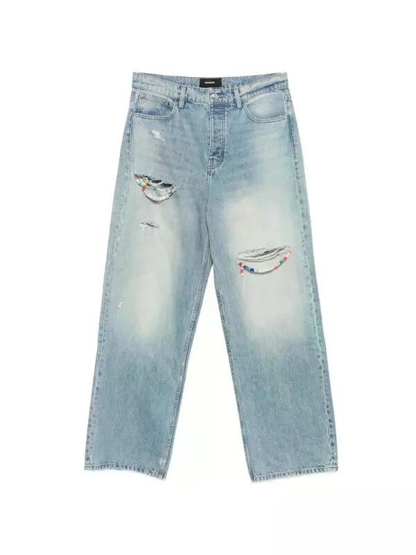 NAHMIAS Friendship Bead-embellished Distressed Denim Jeans