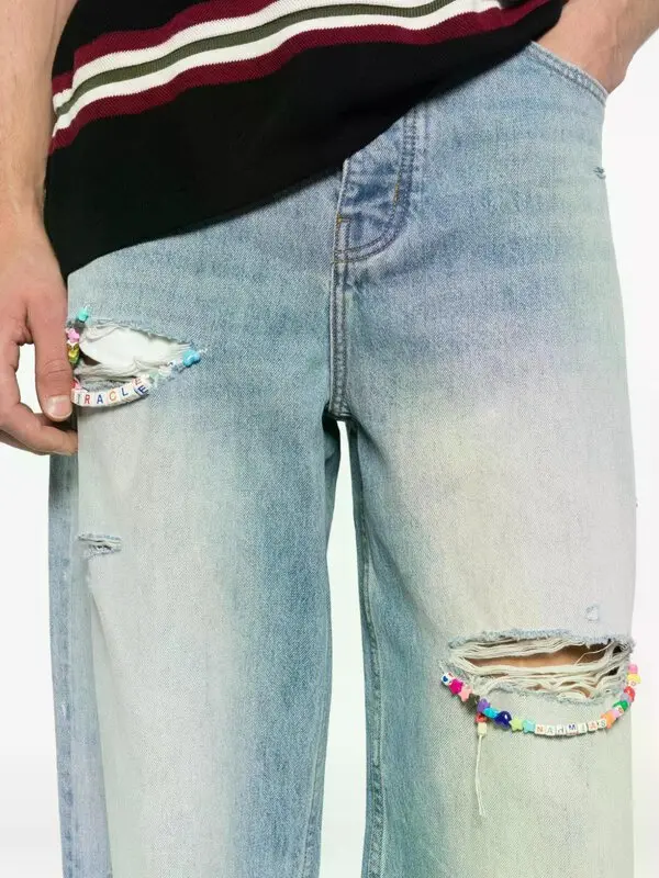 NAHMIAS Friendship Bead-embellished Distressed Denim Jeans