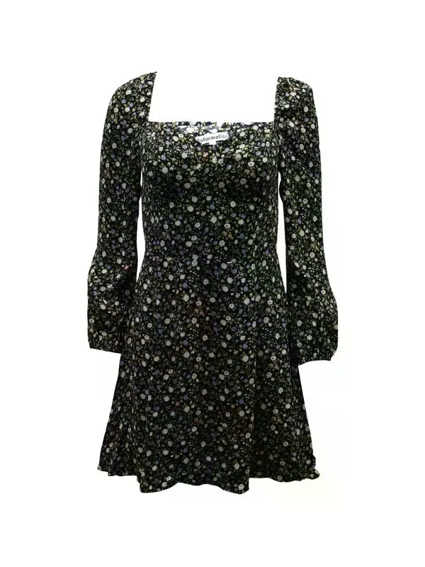 REFORMATION Floral Print Square-neck Mini Dress - Black