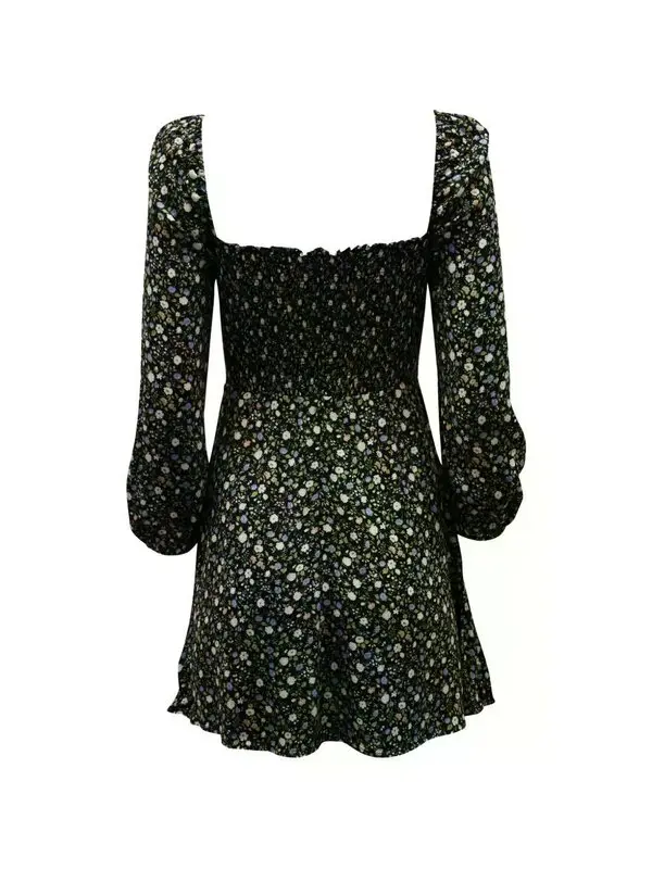 REFORMATION Floral Print Square-neck Mini Dress - Black