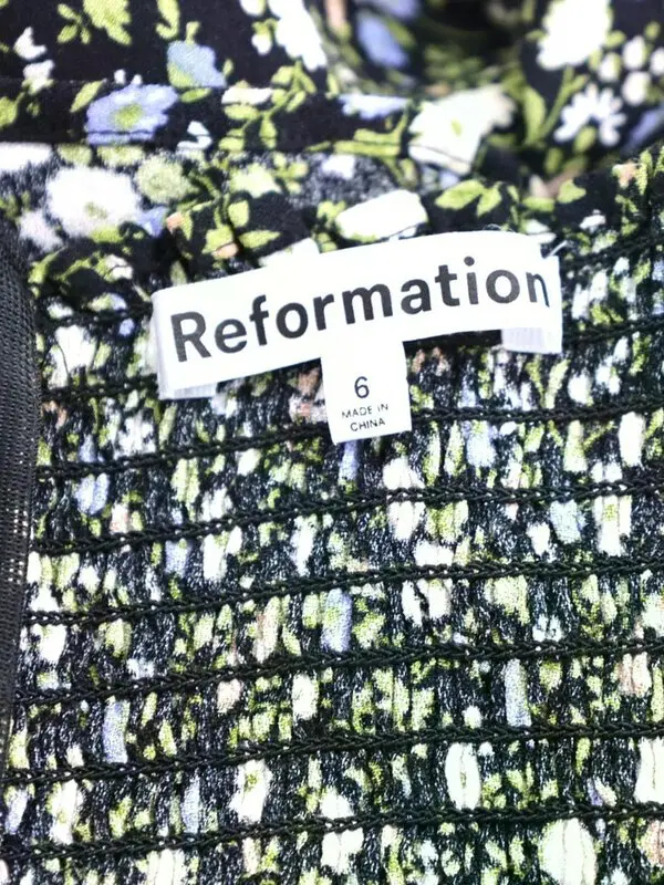 REFORMATION Floral Print Square-neck Mini Dress - Black