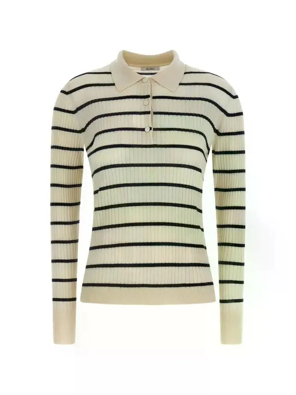 Max Mara Gitano Striped Ribbed Polo Top