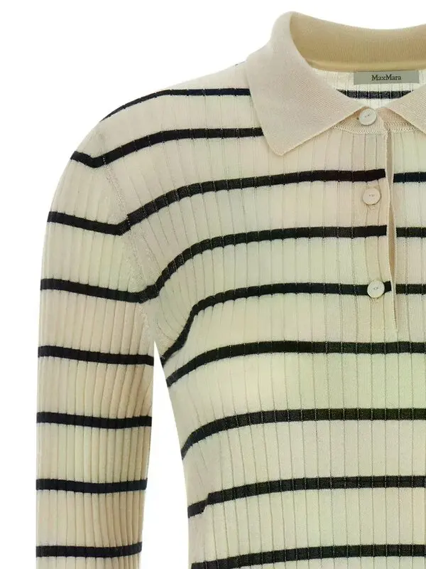 Max Mara Gitano Striped Ribbed Polo Top