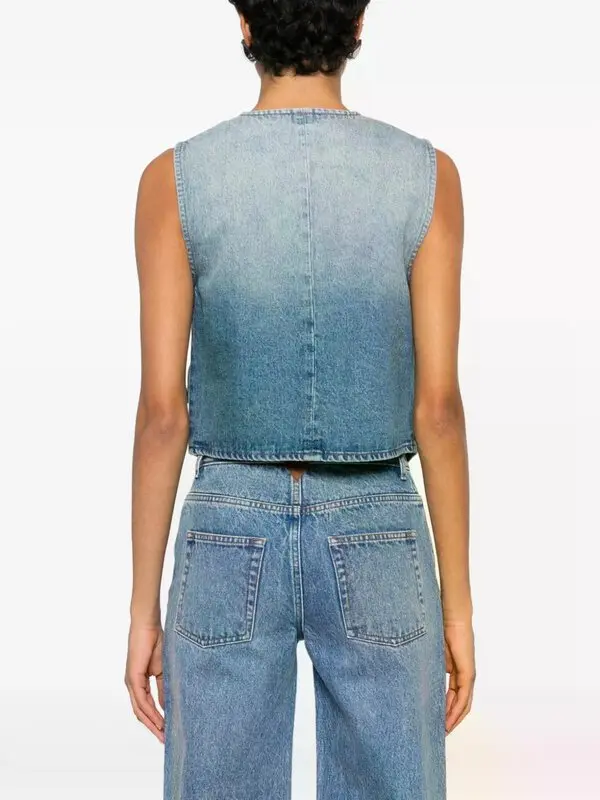 Sandro Denim Vest With Studded Pockets - Blue
