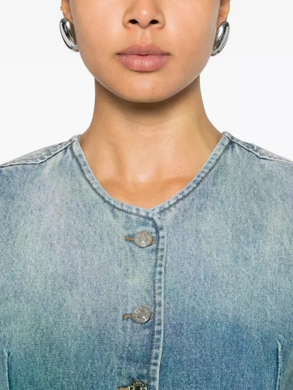 Sandro Denim Vest With Studded Pockets - Blue