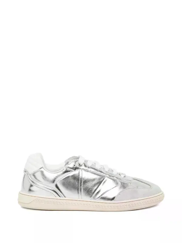 Versace Greca Court Metallic Leather & Suede Trainers