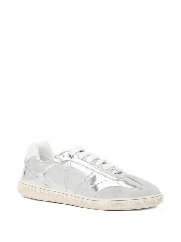 Versace Greca Court Metallic Leather & Suede Trainers