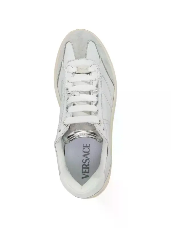 Versace Greca Court Metallic Leather & Suede Trainers