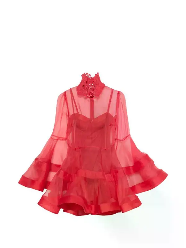 Zimmermann Rebellion Lantern Mini Dress With Lace Collar