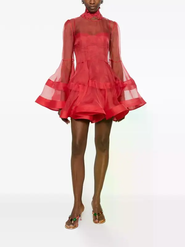 Zimmermann Rebellion Lantern Mini Dress With Lace Collar