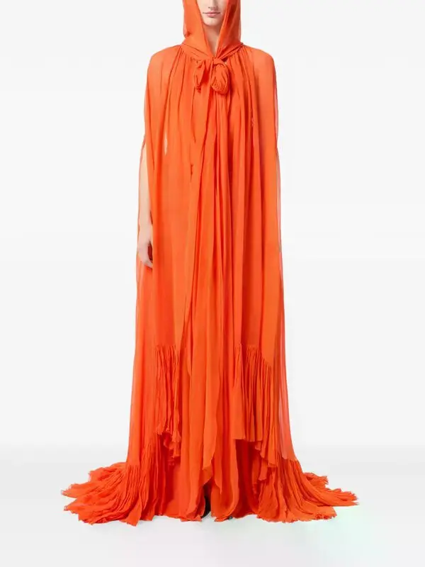 Blumarine Hooded Cape With Ruffle Detail