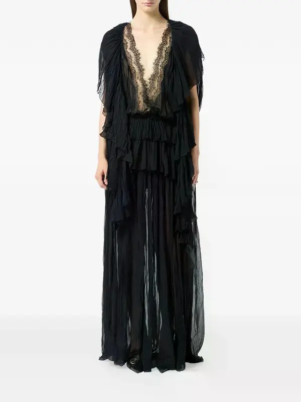 Blumarine Ruffled Lace Dress - Black
