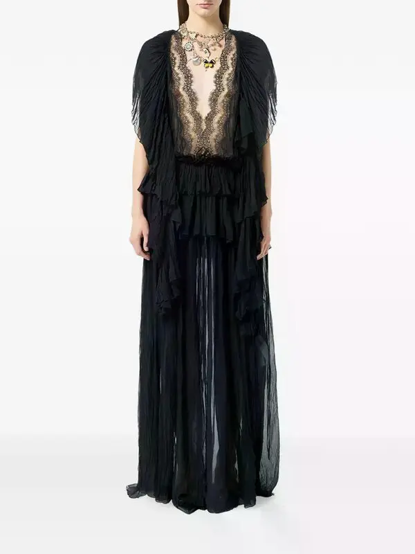 Blumarine Ruffled Lace Dress - Black