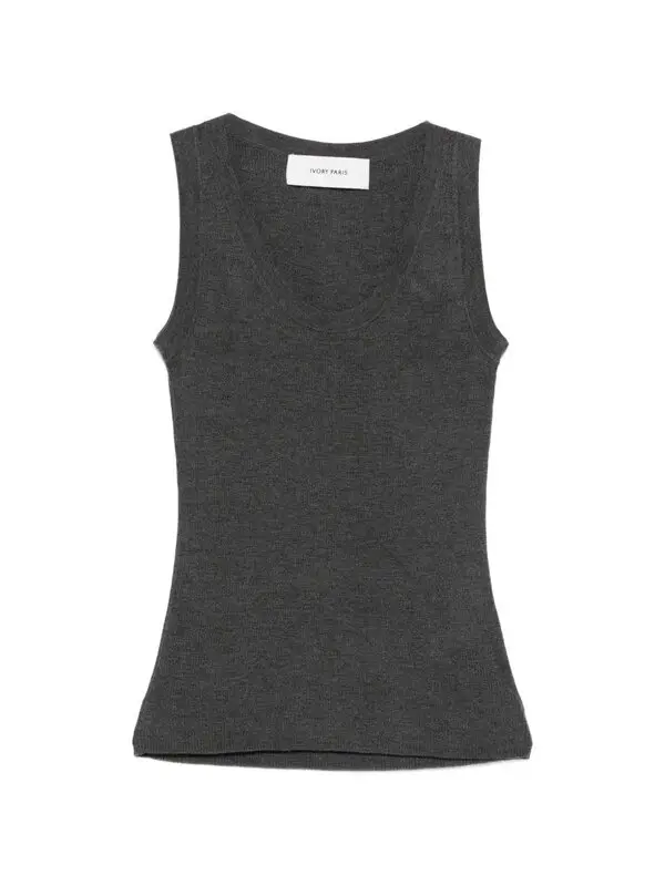 IVORY PARIS Ribbed Sleeveless Scoop Neck Tank Top