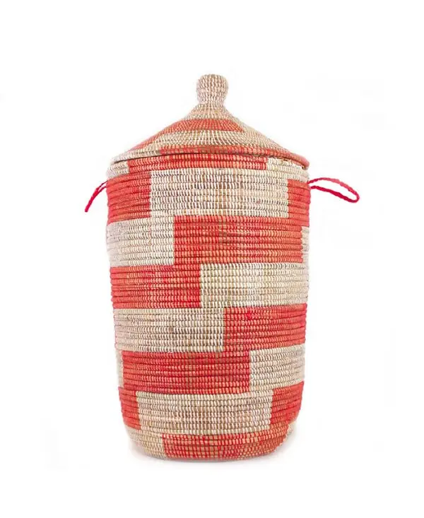 MBARE Dou Lid Storage Basket - Red Stripe