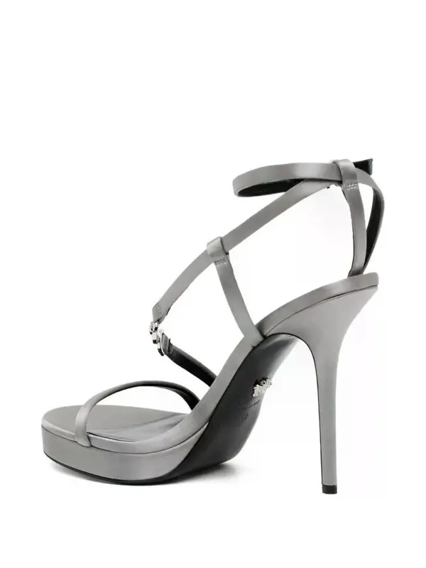 Versace Chain Embellished Satin High Heel Sandals - Grey