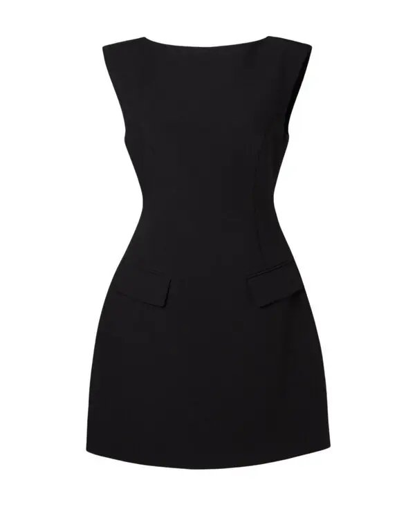high neck mini dress formal ASHLEYlauren Style 4969 Satin Mini Dress with Open Back and Bow Detail main image 0