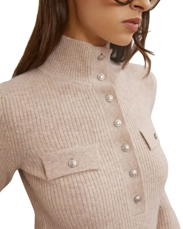 REISS Elly Rib Knit Wool Sweater - Neutral