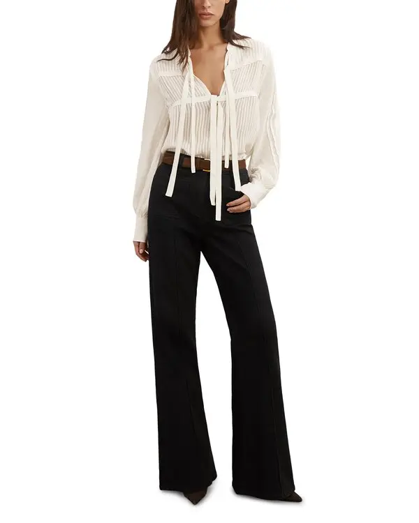 REISS Shadow Stripe Tie Neck Blouse