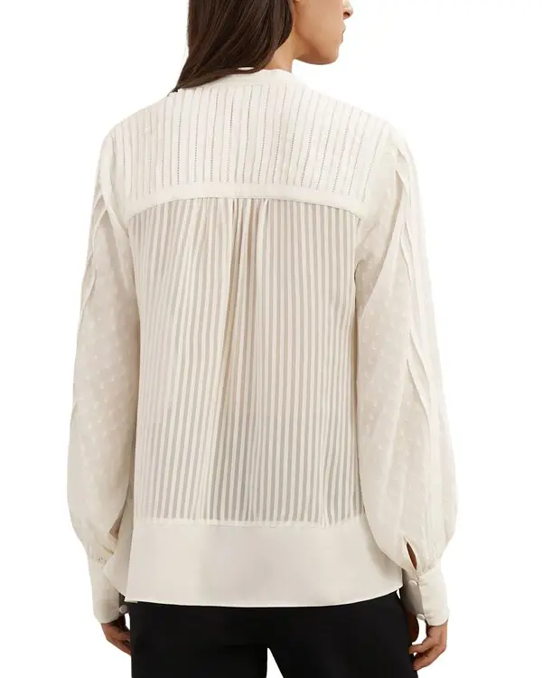REISS Shadow Stripe Tie Neck Blouse