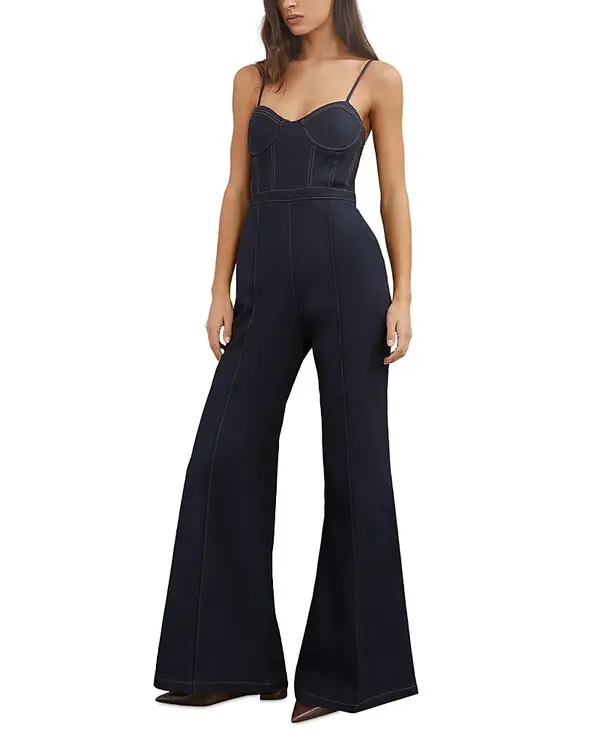 REISS Macey Denim Bustier Jumpsuit - Indigo Blue